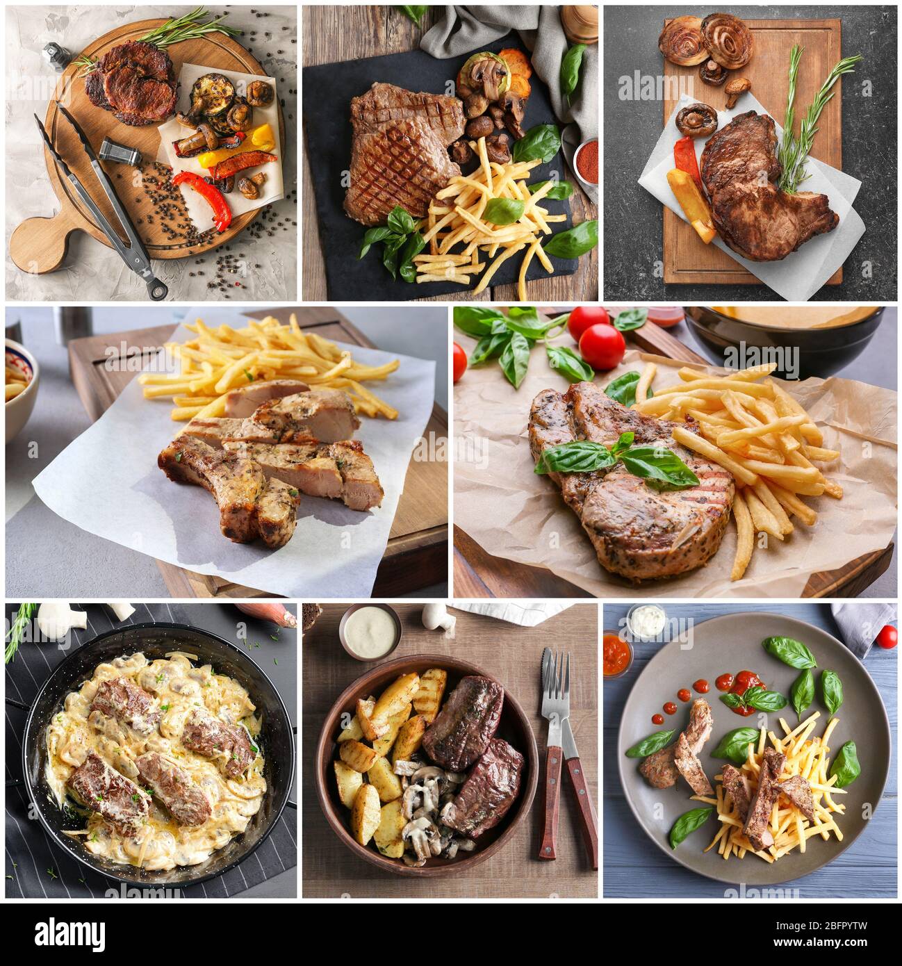 Collage of different dishes with steak Stock Photo - Alamy