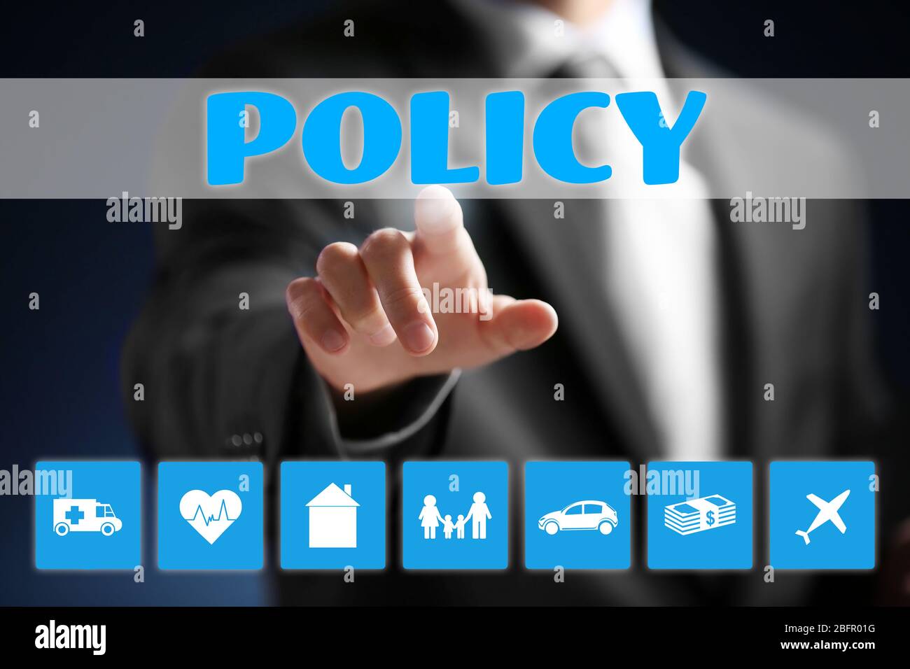 Man working with virtual screen. Concept of insurance policy Stock ...