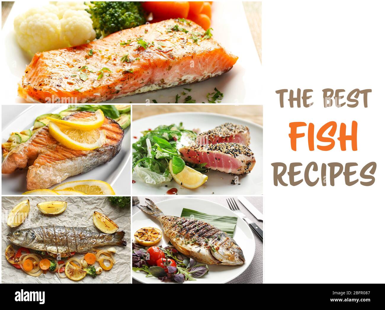 Collage for best fish recipes Stock Photo - Alamy