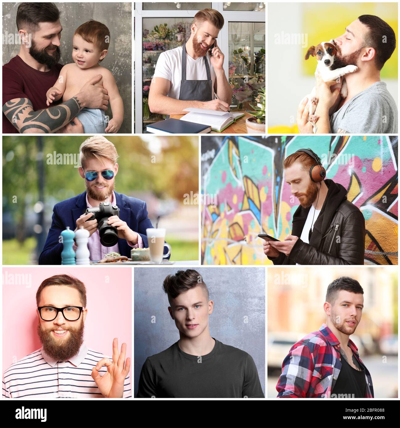 Collage with stylish young men Stock Photo - Alamy