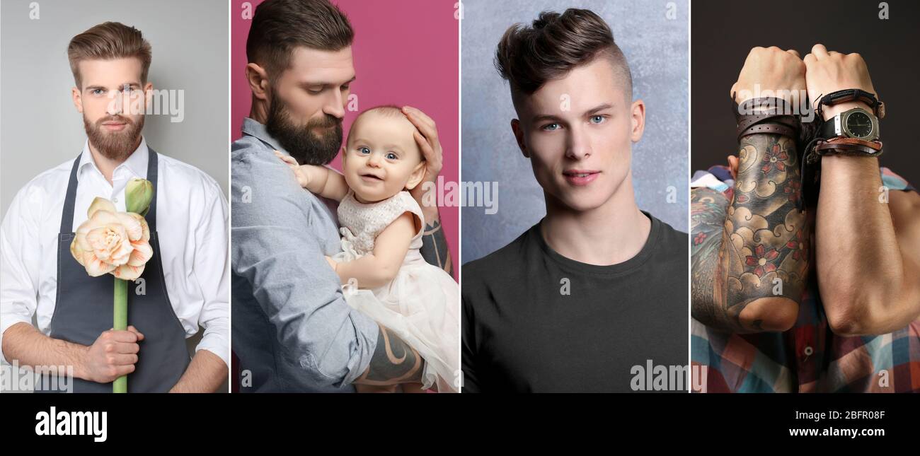 Collage with stylish young men Stock Photo - Alamy