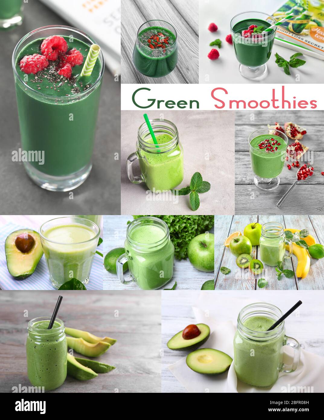 Collage of green healthy smoothies Stock Photo - Alamy