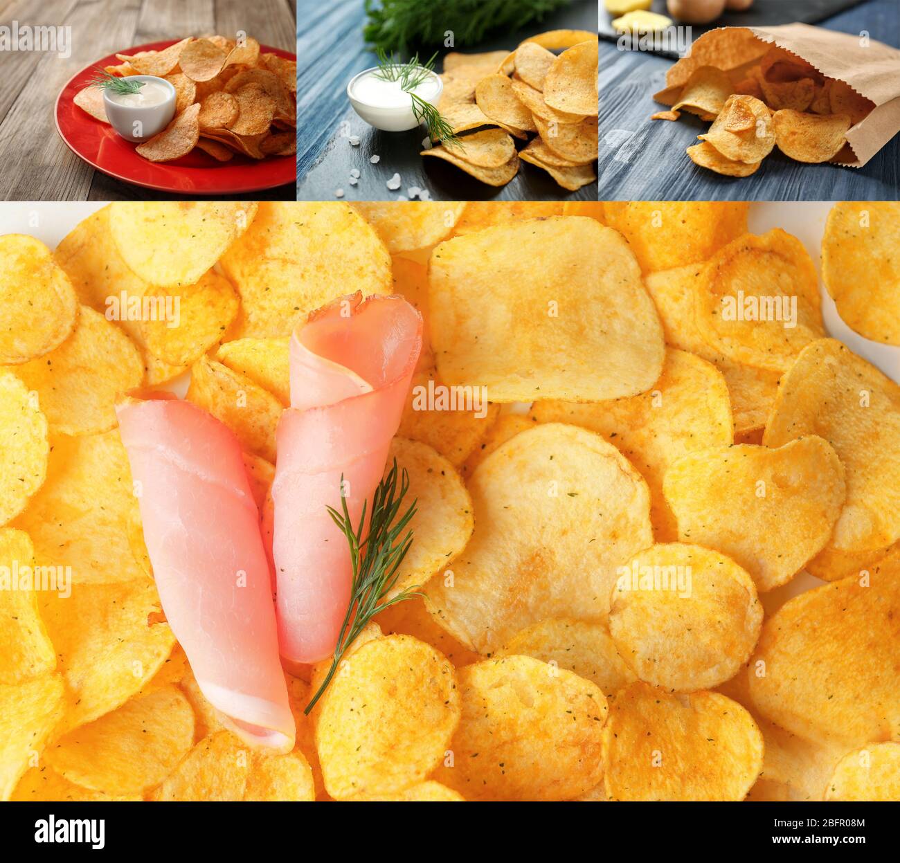 Collage of tasty potato chips Stock Photo - Alamy