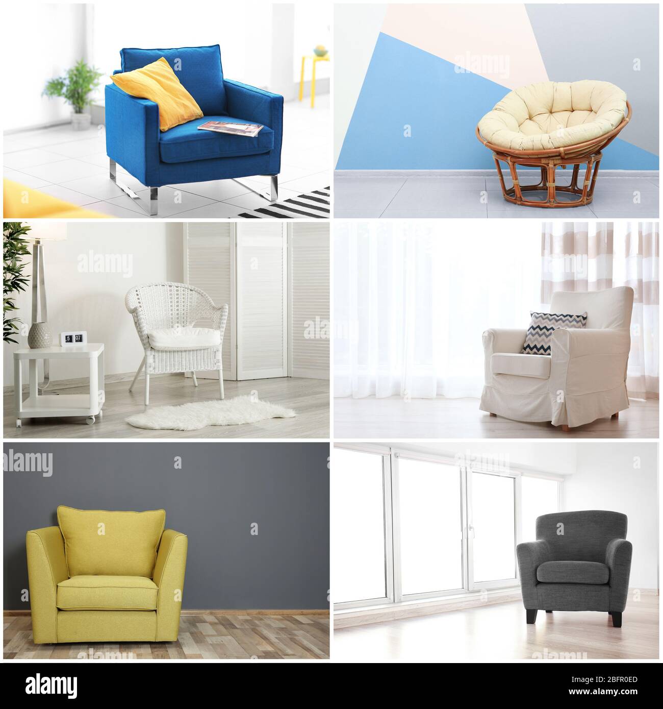 Collage with different armchairs in modern interior design Stock Photo ...