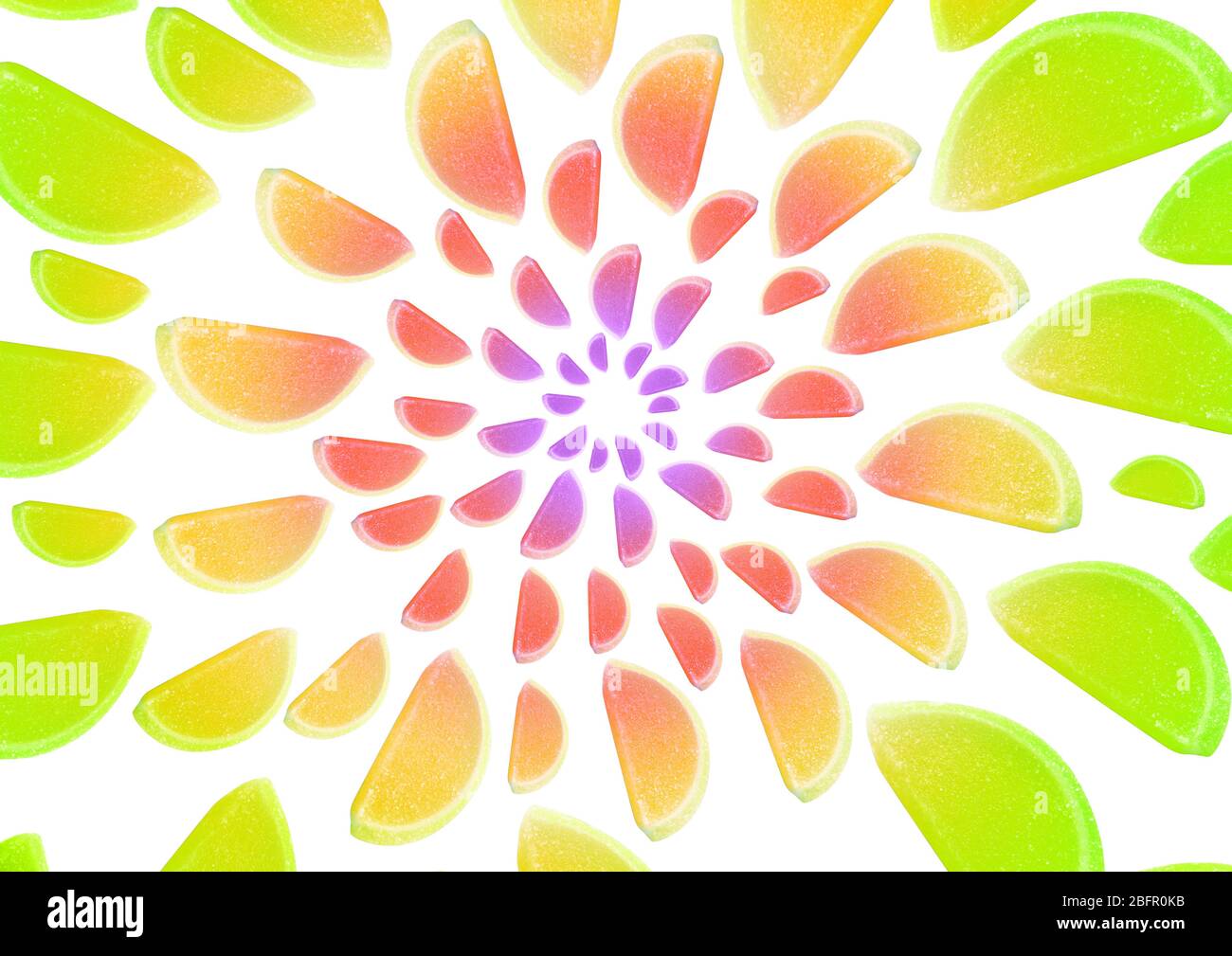 Colorful swirl of jelly candies on white background Stock Photo - Alamy