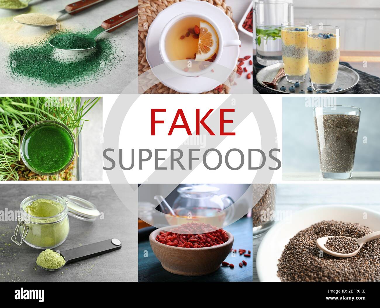 Collage with different fake superfoods Stock Photo - Alamy