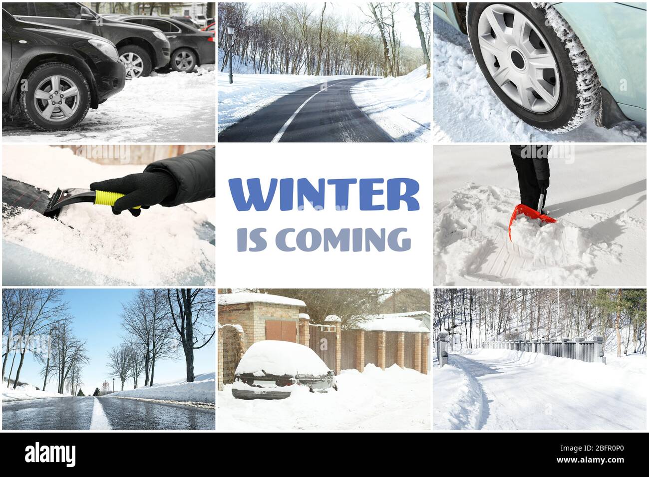 Collage for driving safety concept and text WINTER IS COMING Stock ...