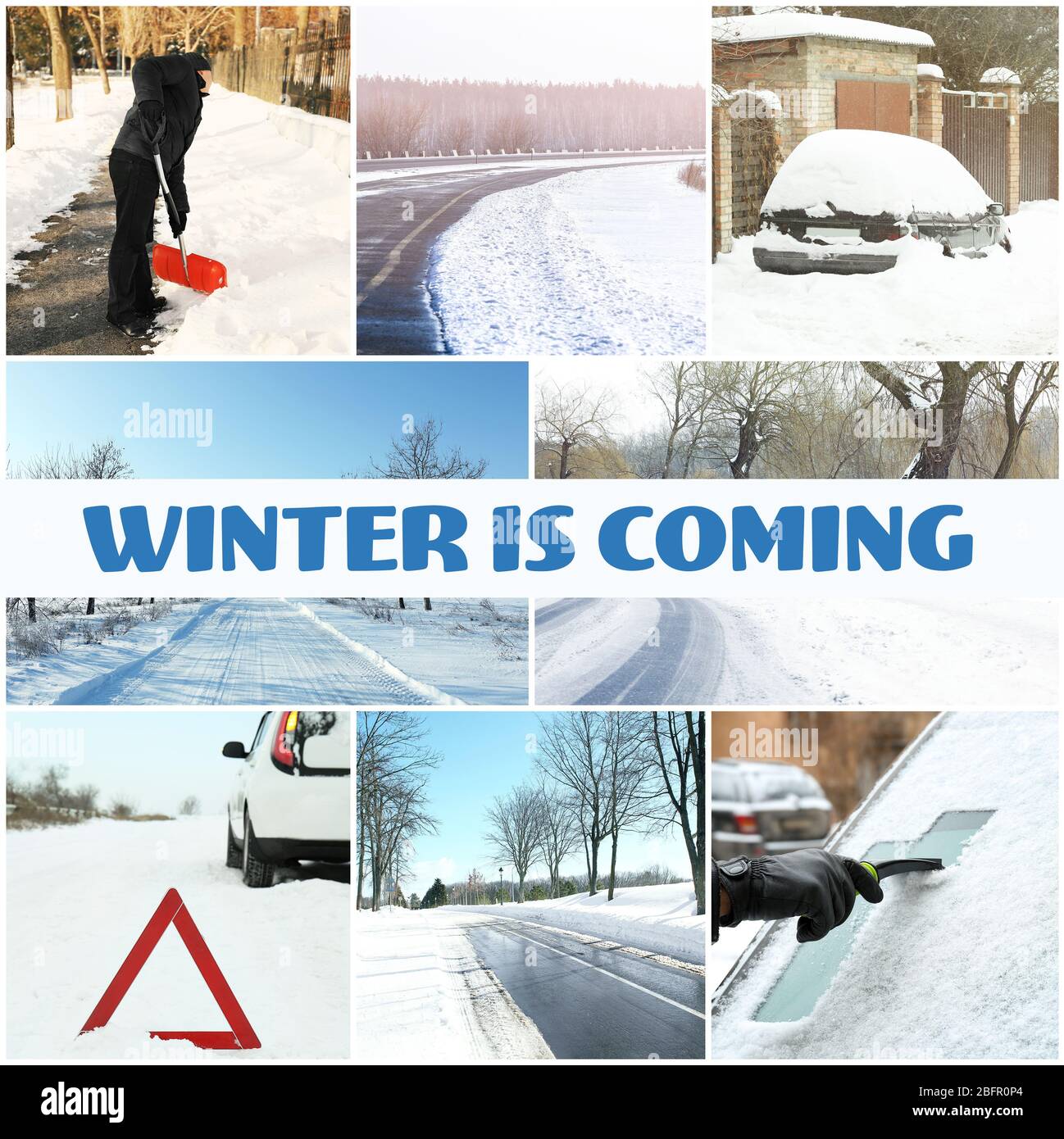 Collage for driving safety concept and text WINTER IS COMING Stock ...