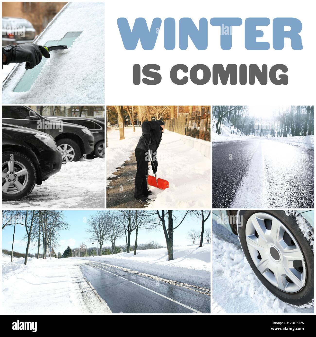 Collage for driving safety concept and text WINTER IS COMING Stock ...