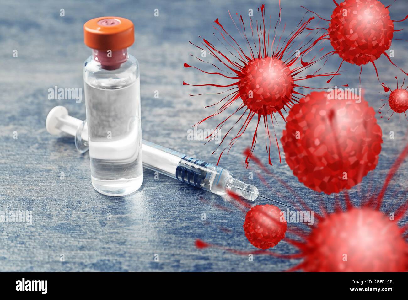 Medical supplies on grey background. Concept of cancer research Stock ...