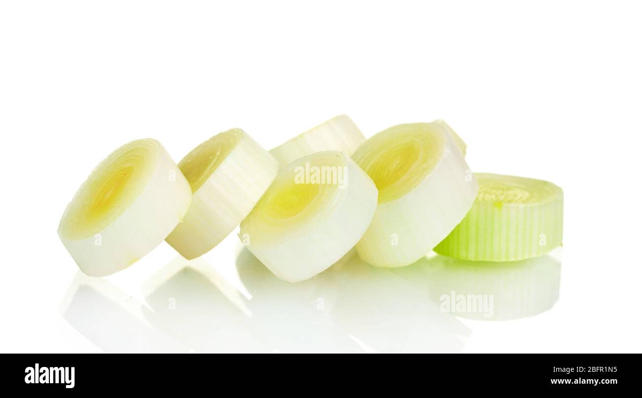 sliced leek isolated on white Stock Photo - Alamy