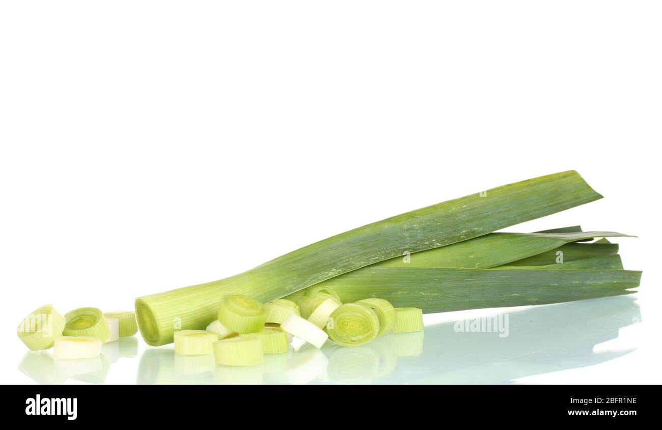sliced leek isolated on white Stock Photo - Alamy
