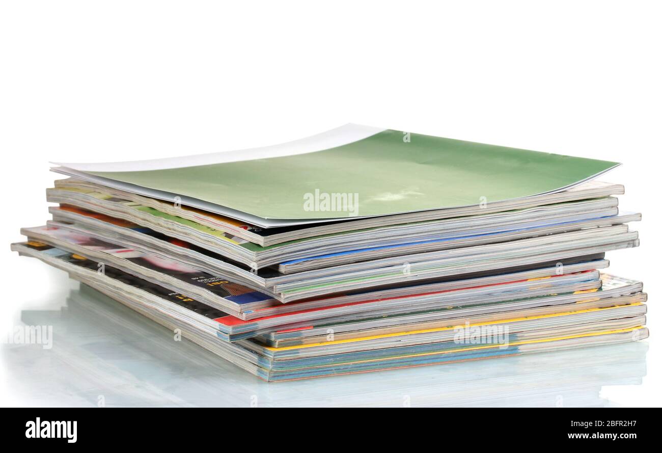 stack of magazines isolated on white Stock Photo - Alamy