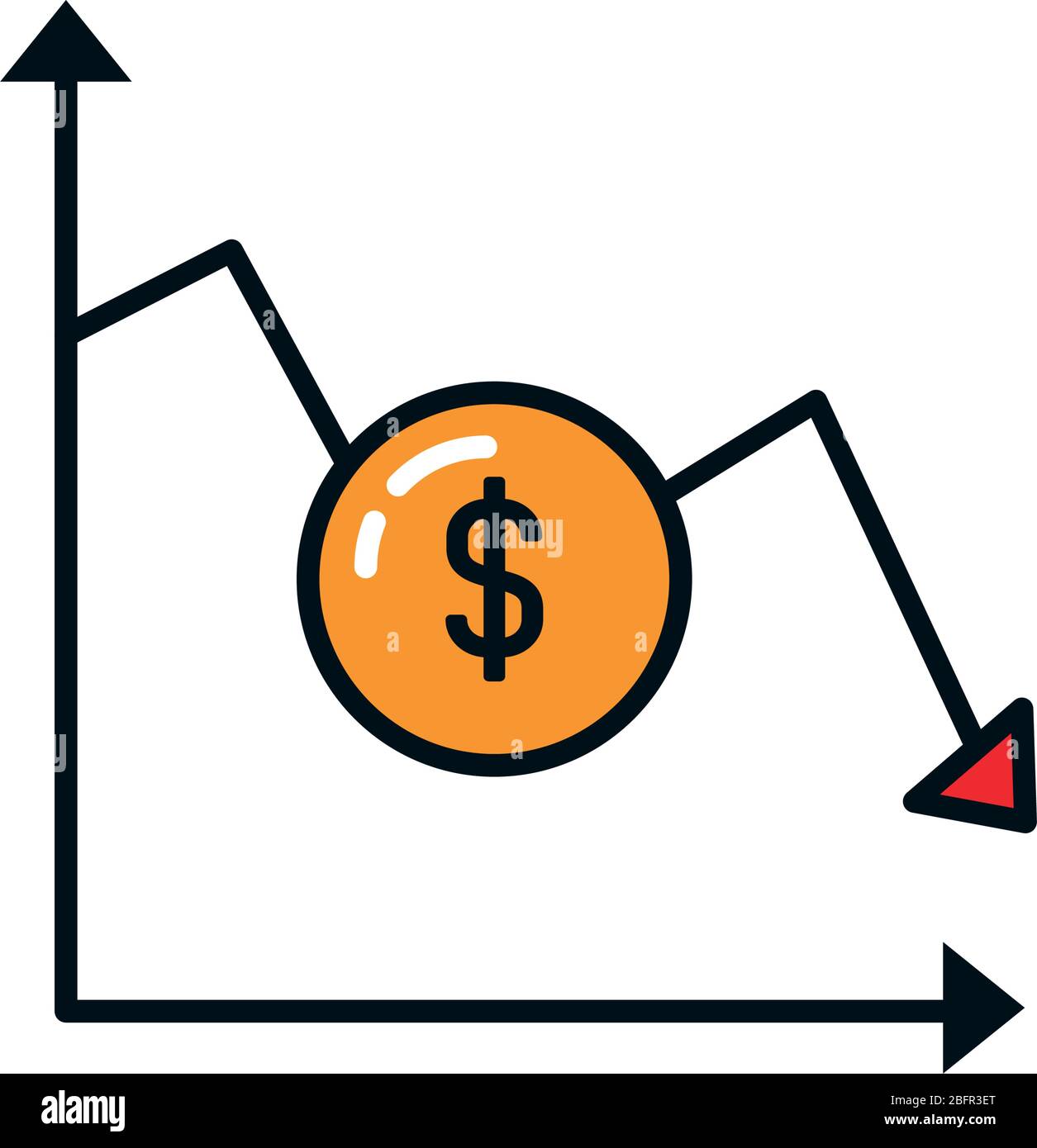 graphic chart with money symbol over white background, line and fill ...