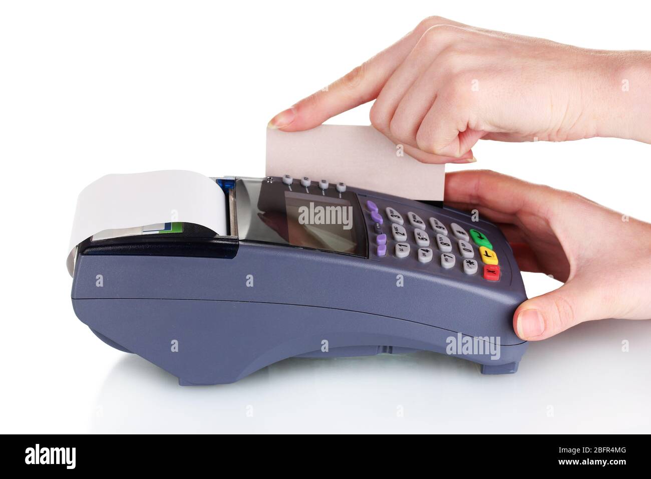 bank terminal and credit card processing isolated on white Stock Photo ...