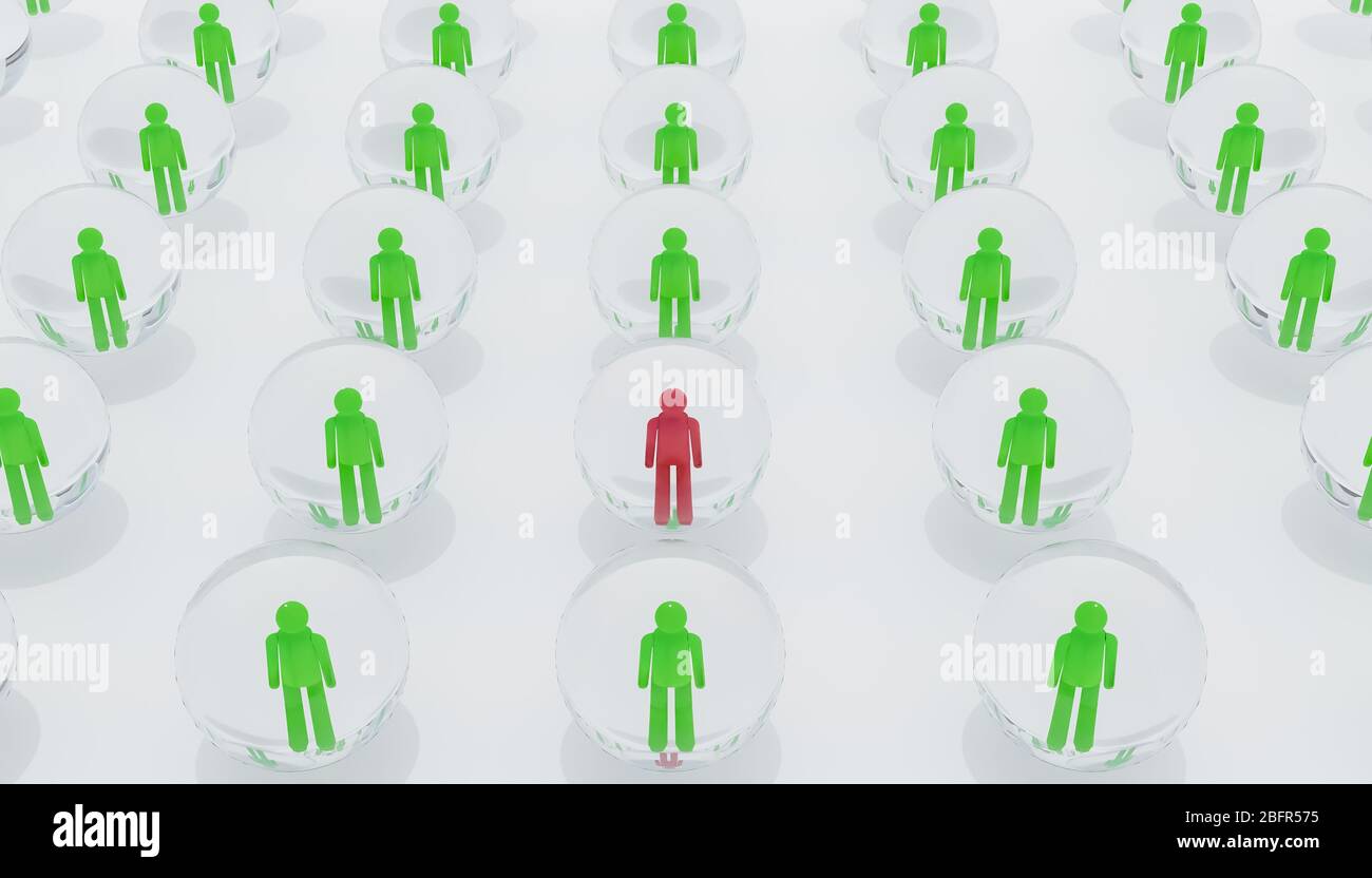 Human figures in clear bubbles practicing social distancing Stock Photo ...