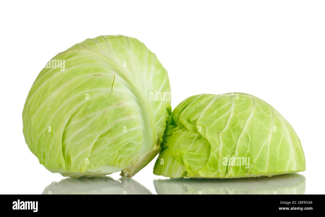 Whole cabbage and half isolated on white Stock Photo - Alamy