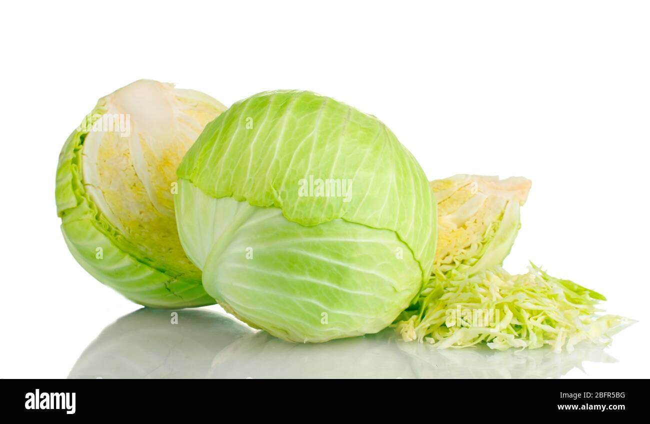 sliced green cabbage isolated on white Stock Photo - Alamy
