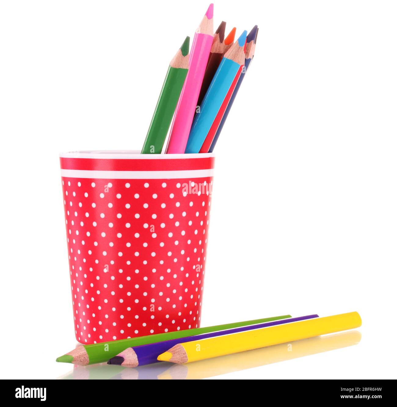 red glass with colorful pencils isolated on white Stock Photo - Alamy