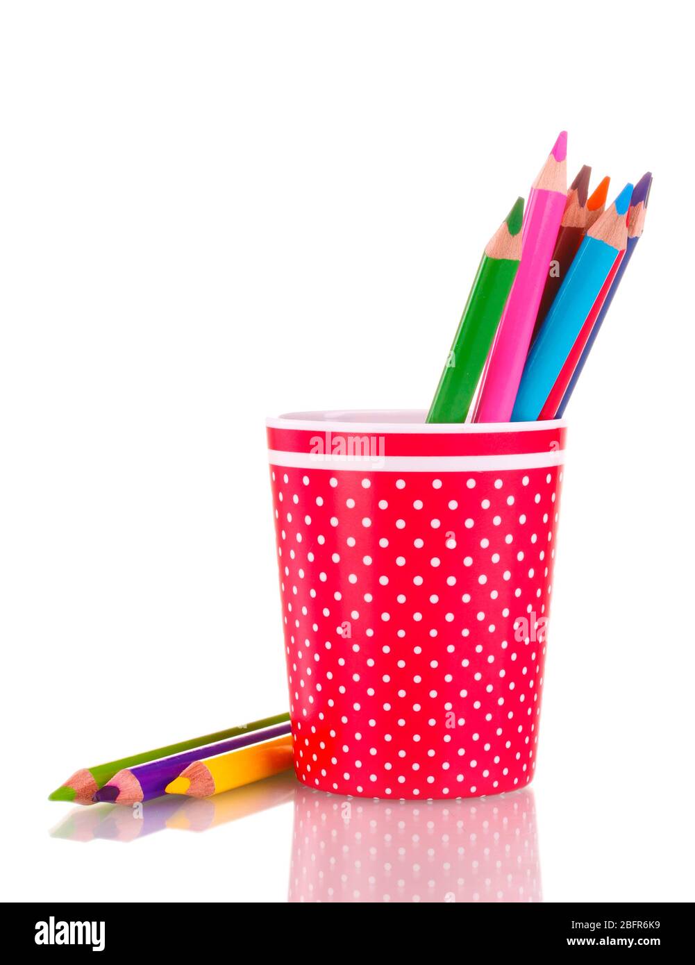 red glass with colorful pencils isolated on white Stock Photo - Alamy