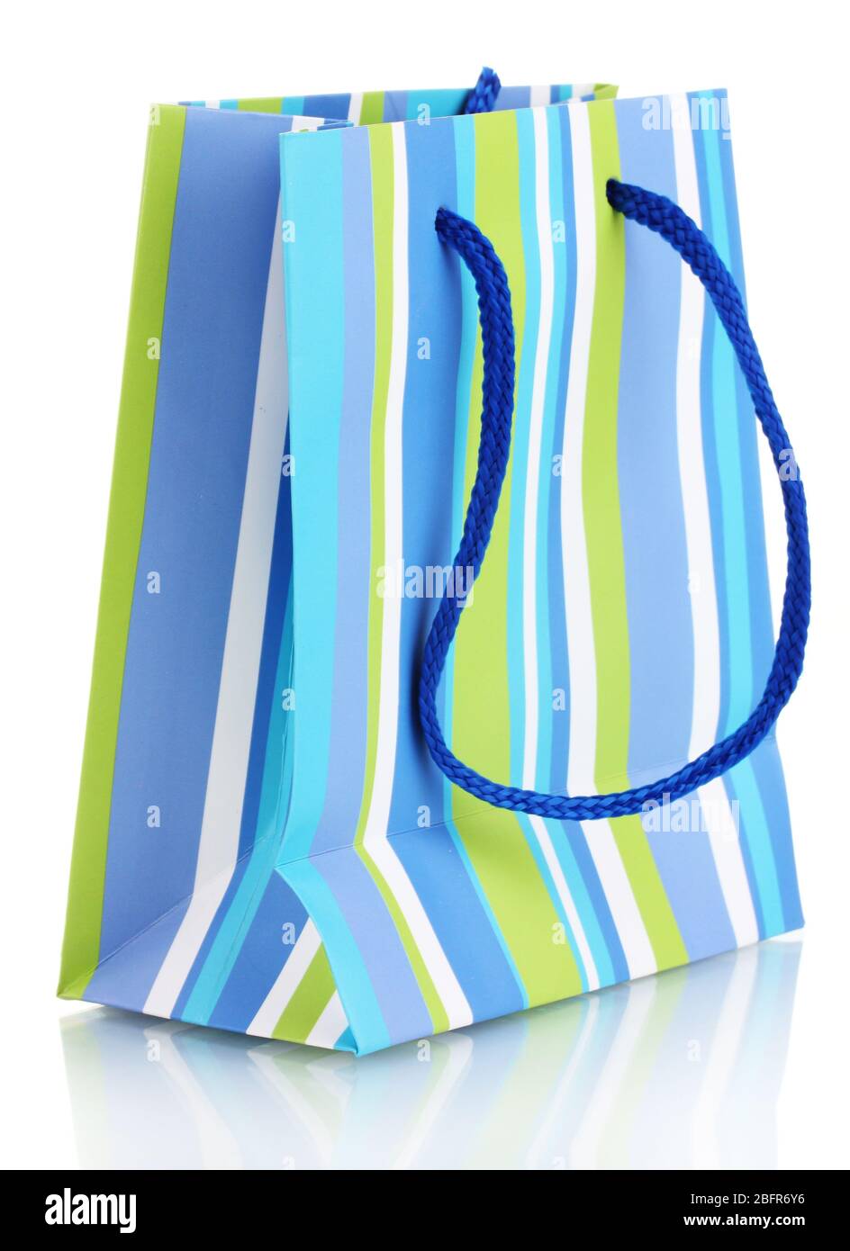 Striped gift bag isolated on white Stock Photo - Alamy