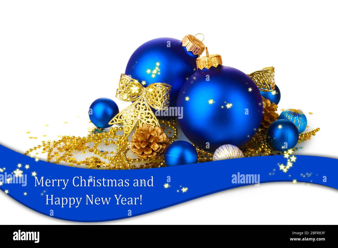 beautiful blue Christmas balls and cone isolated on white Stock Photo ...