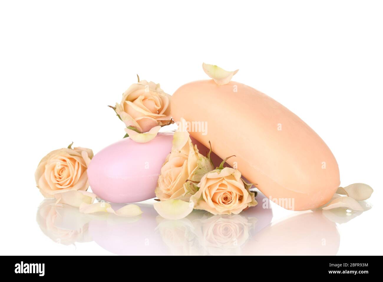 Two soap with roses on white background Stock Photo - Alamy