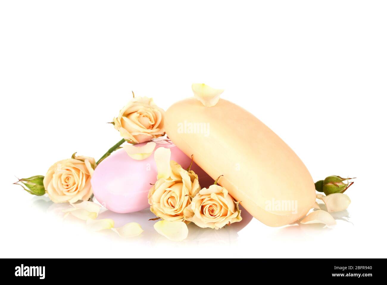 Two soap with roses on white background Stock Photo - Alamy
