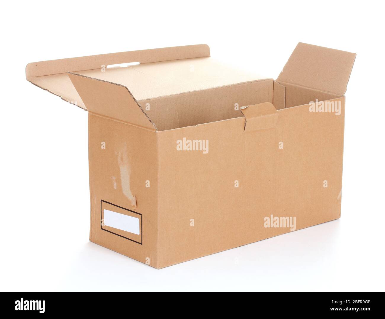 open cardboard box isolated on white Stock Photo - Alamy
