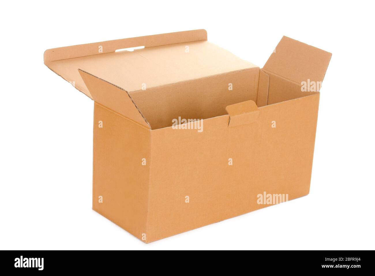 open cardboard box isolated on white Stock Photo - Alamy