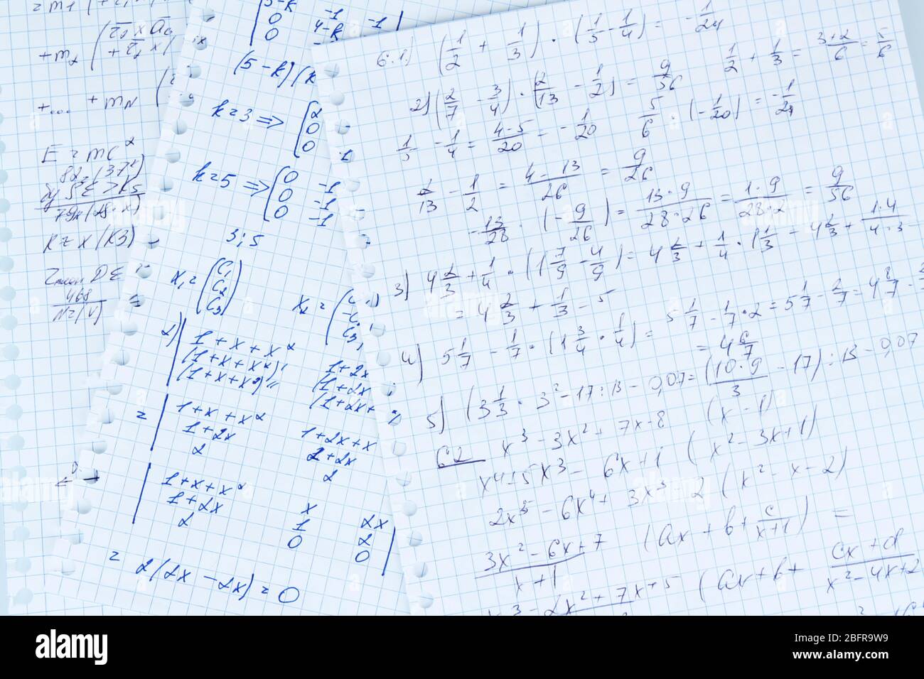 Math, physics and geometry on copybook page isolated on white Stock ...