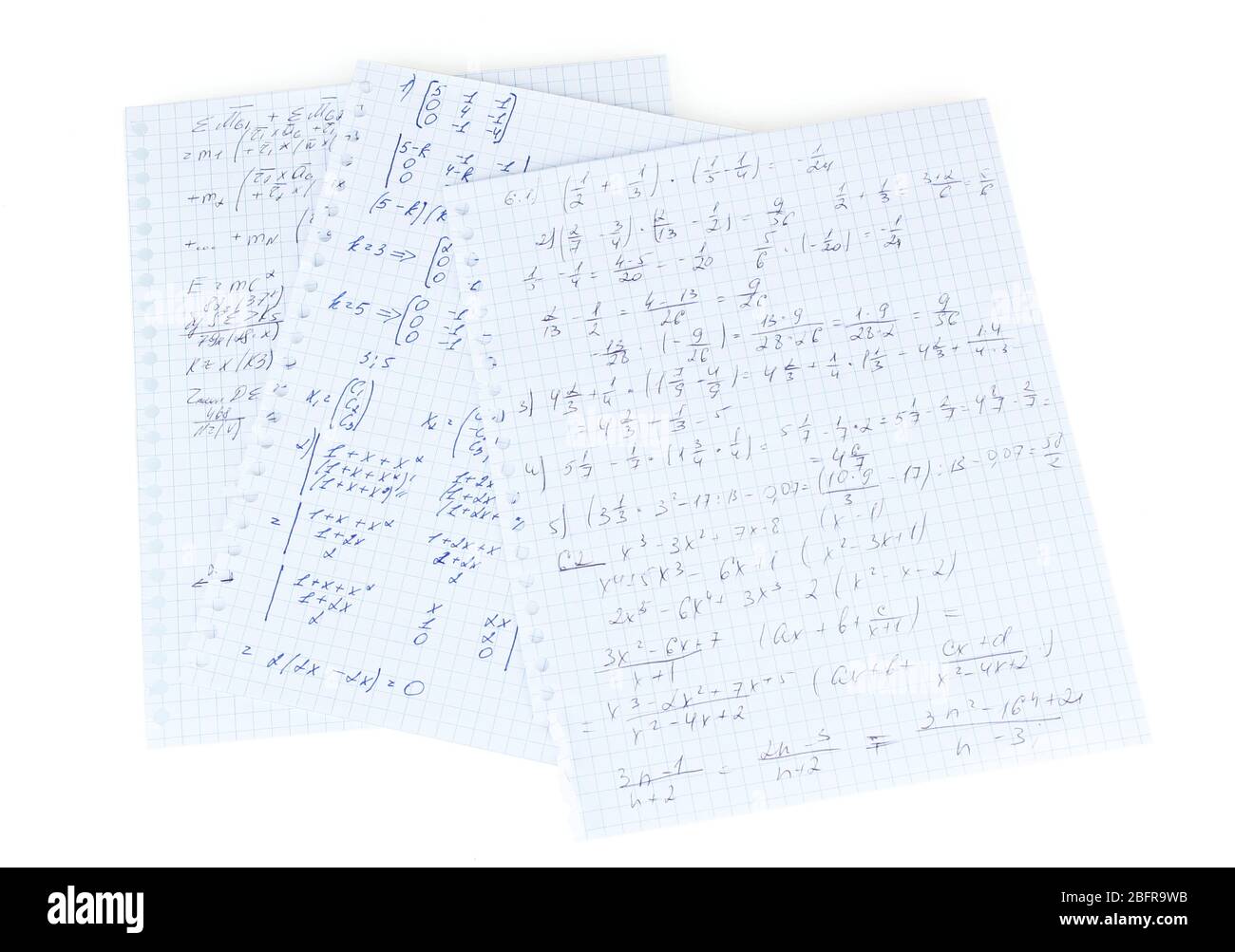 Math, physics and geometry on copybook page isolated on white Stock ...