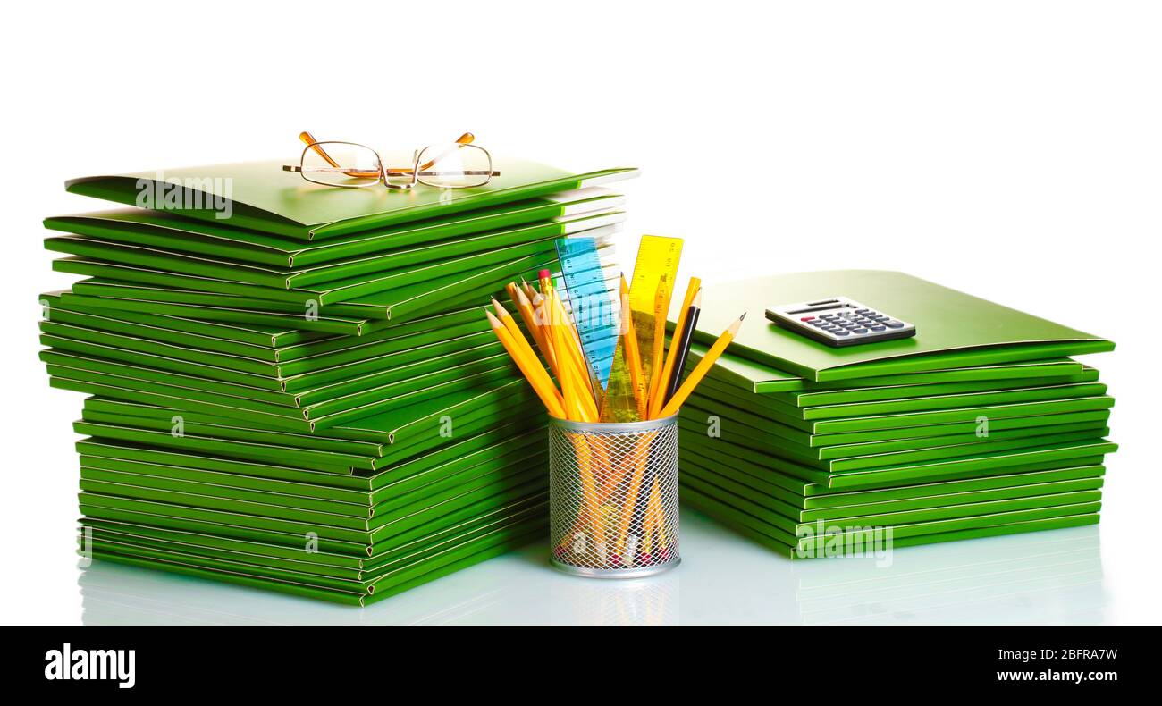 Green folders isolated on white Stock Photo - Alamy