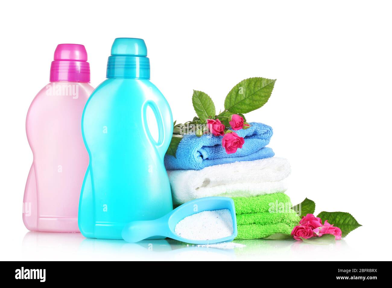 Detergent with washing powder and towels isolated on white Stock Photo ...