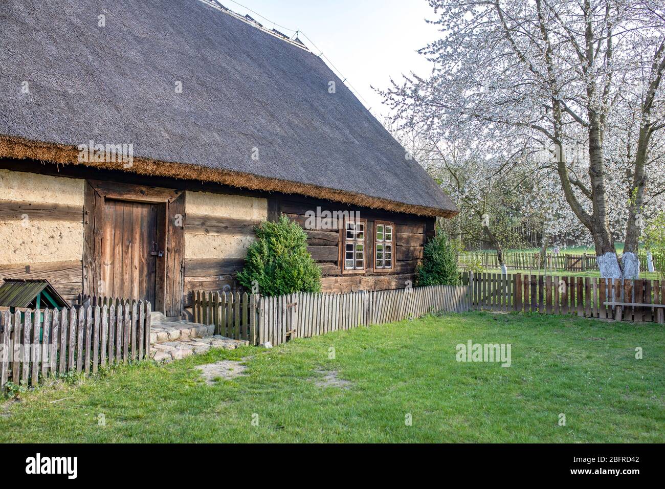 Traditional old polish countryside wooden houses and farmyards. Open ...