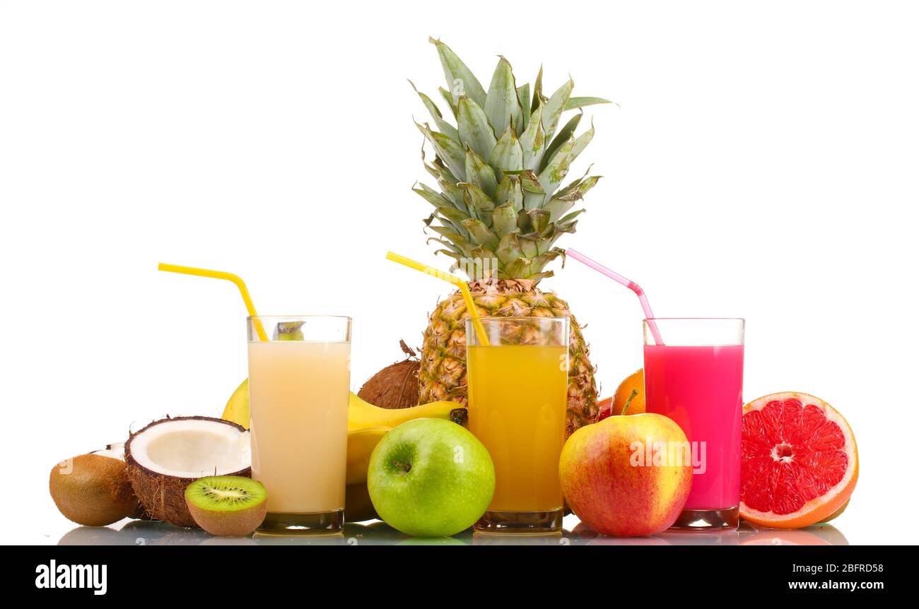 Tropical fruits and juice isolated on white Stock Photo - Alamy