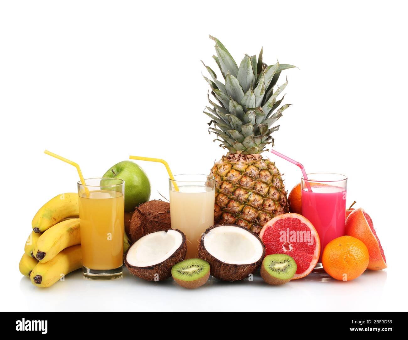 Tropical fruits and juice isolated on white Stock Photo - Alamy