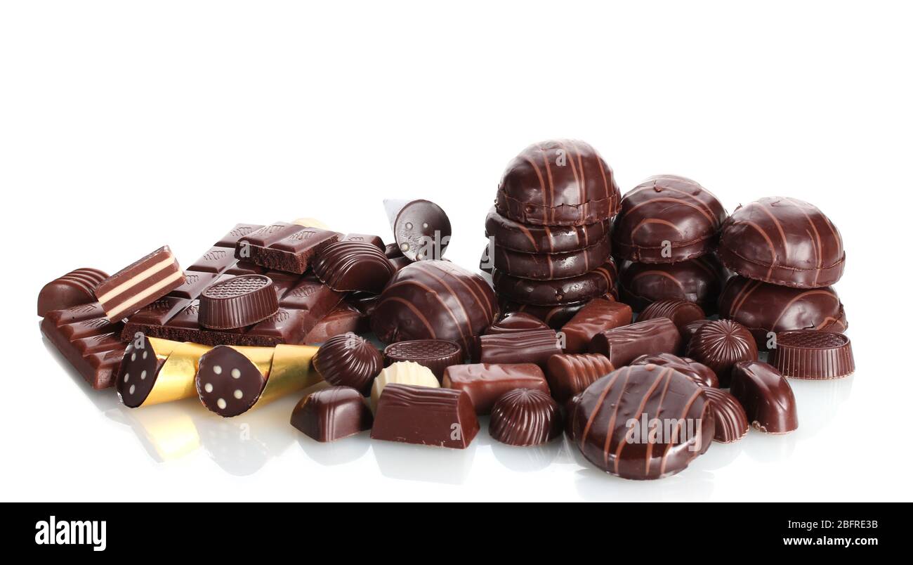 Many different chocolate candy isolated on white Stock Photo - Alamy