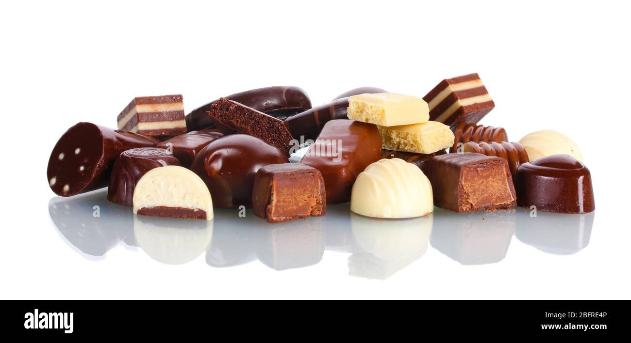 Many different chocolate candy isolated on white Stock Photo - Alamy