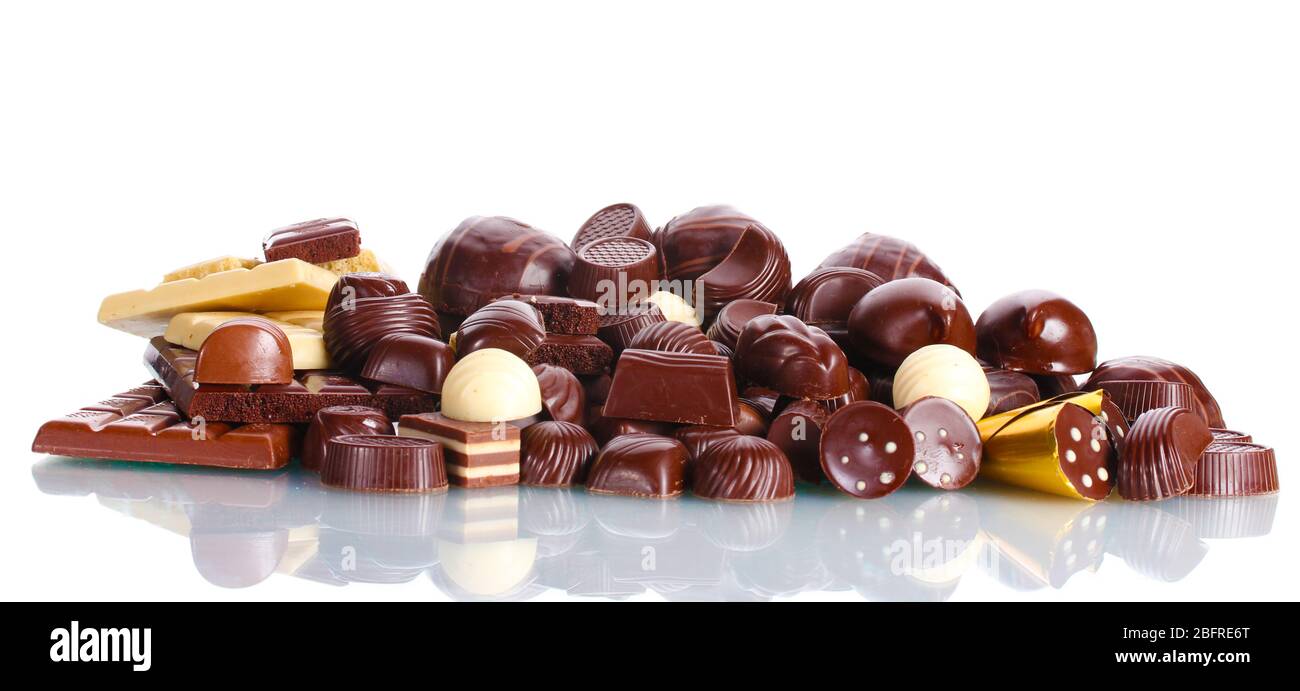 Many different chocolate candy isolated on white Stock Photo - Alamy