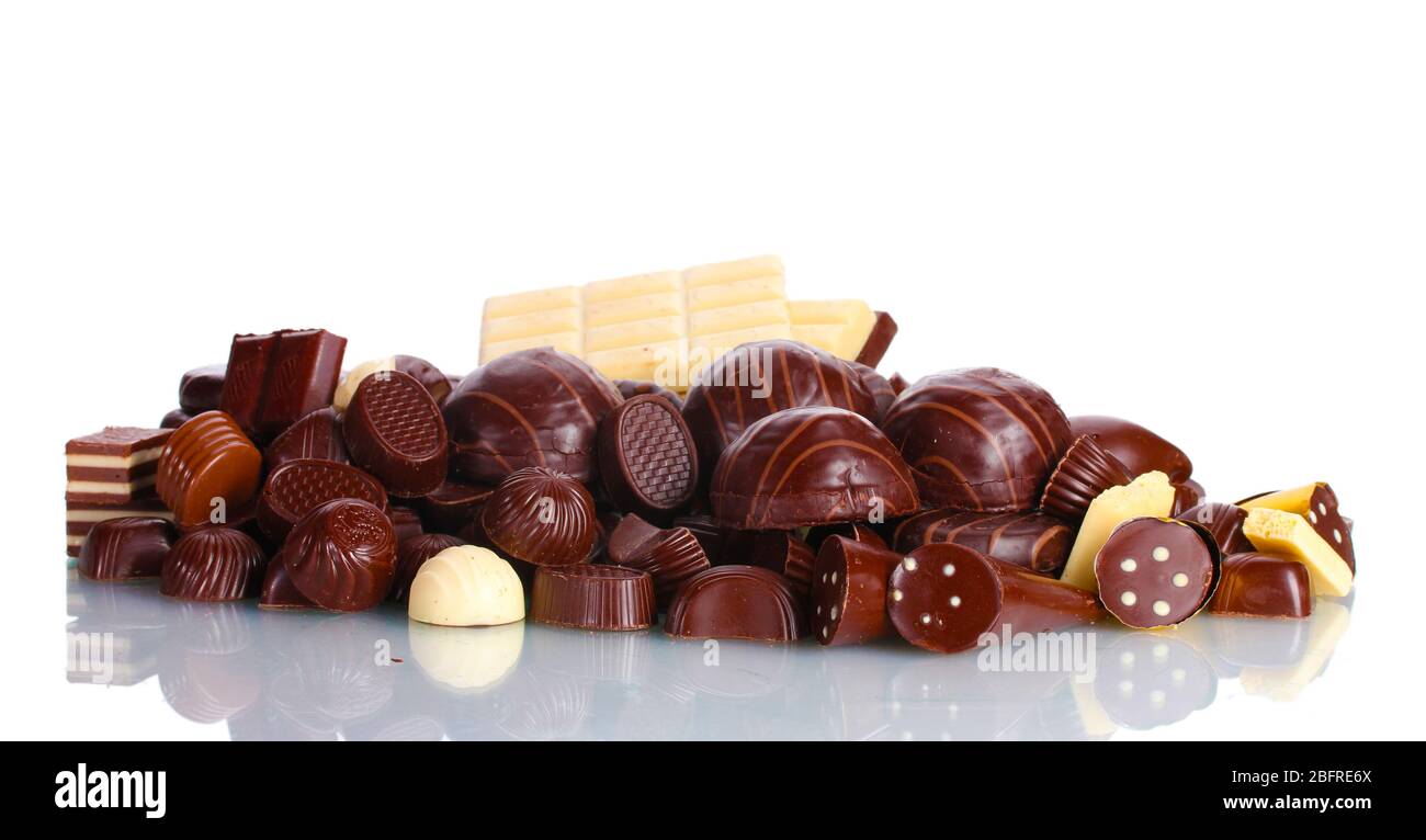 Many different chocolate candy isolated on white Stock Photo - Alamy