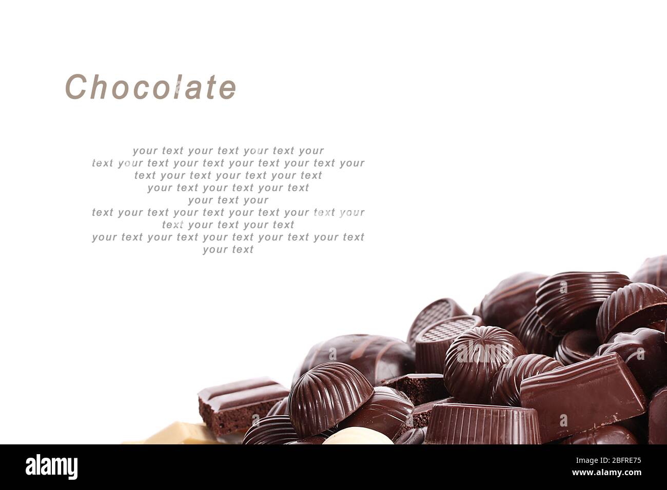 Many different chocolate candy isolated on white Stock Photo - Alamy