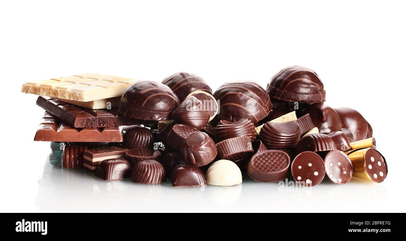Many different chocolate candy isolated on white Stock Photo - Alamy