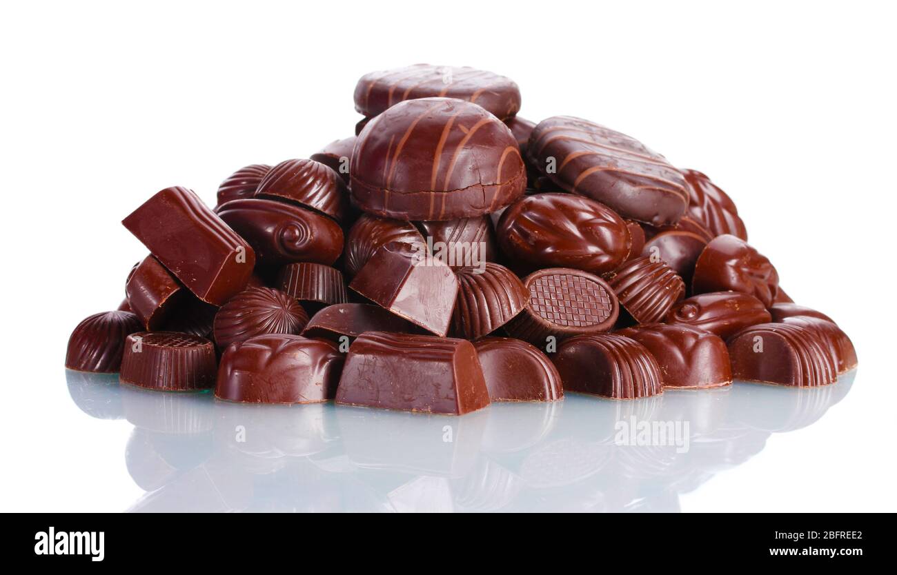 Many different chocolate candy isolated on white Stock Photo - Alamy