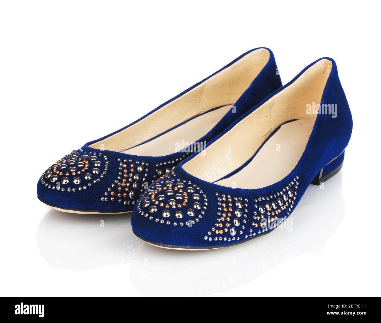 Elegant blue flat shoes for women in stones isolated on white Stock ...