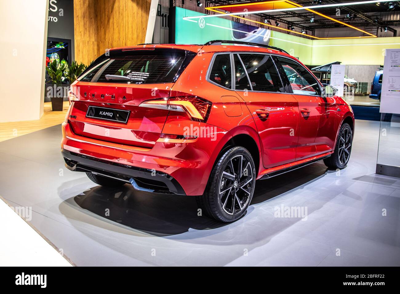 Brussels, Belgium, Jan 09, 2020: metallic red Skoda Kamiq at Brussels ...