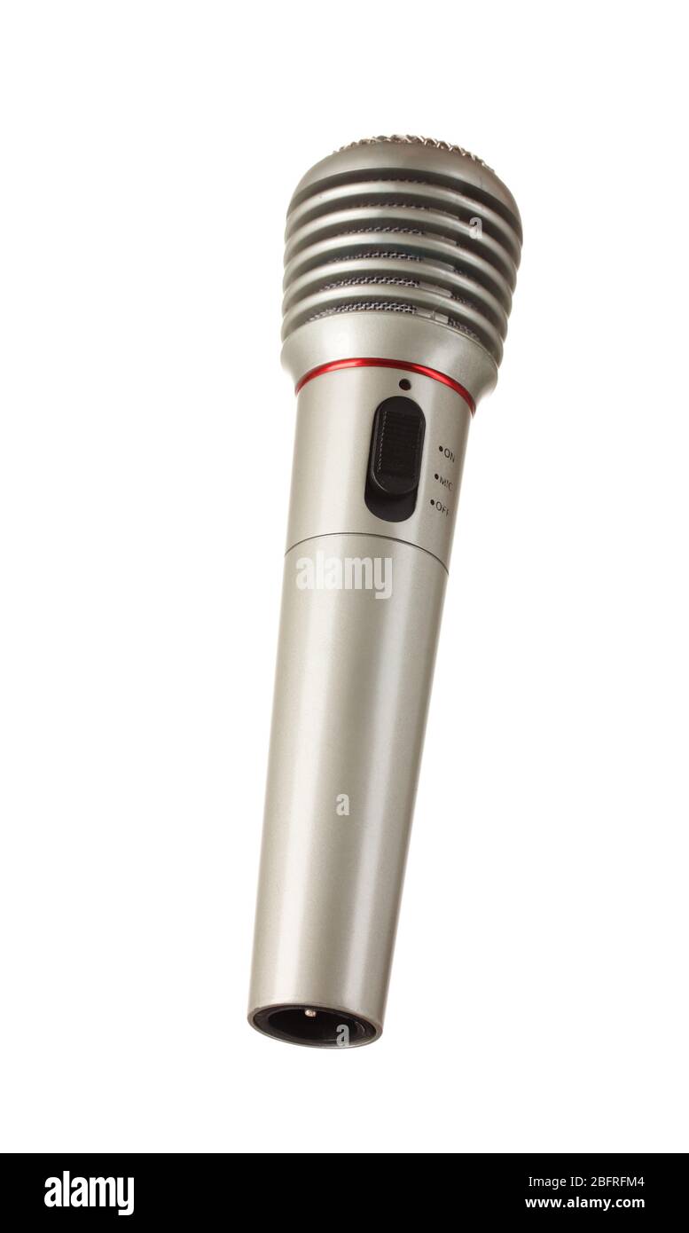 Shiny grey iron microphone isolated on white Stock Photo - Alamy
