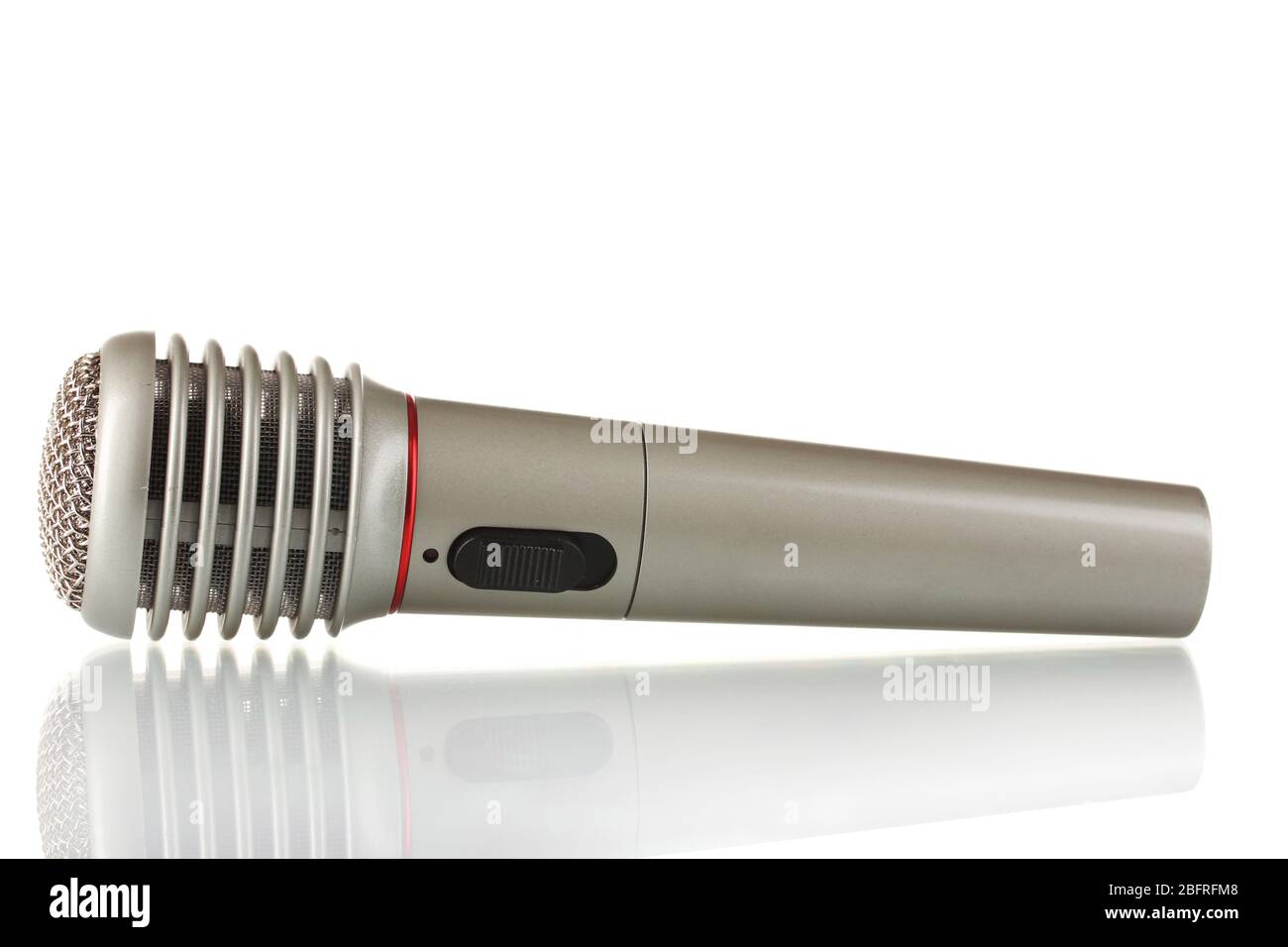 Shiny grey iron microphone isolated on white Stock Photo - Alamy
