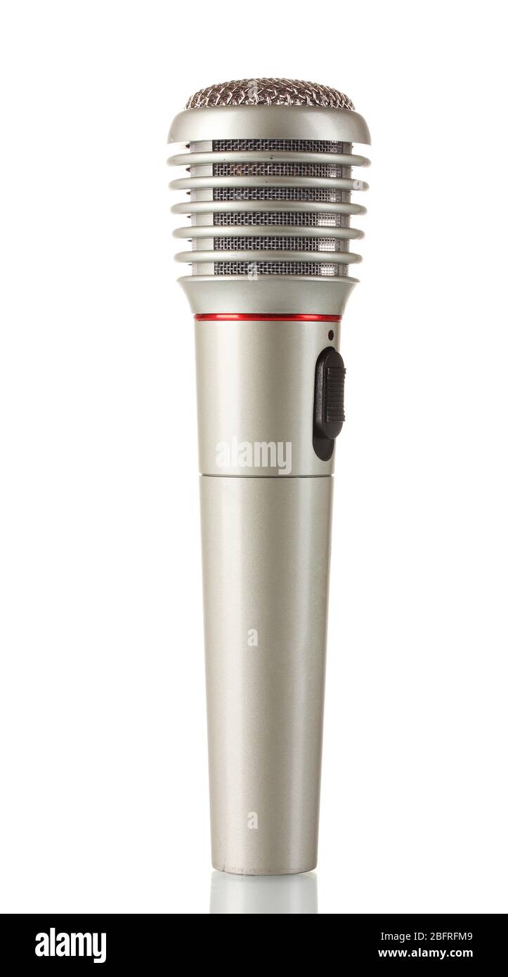 Shiny grey iron microphone isolated on white Stock Photo - Alamy