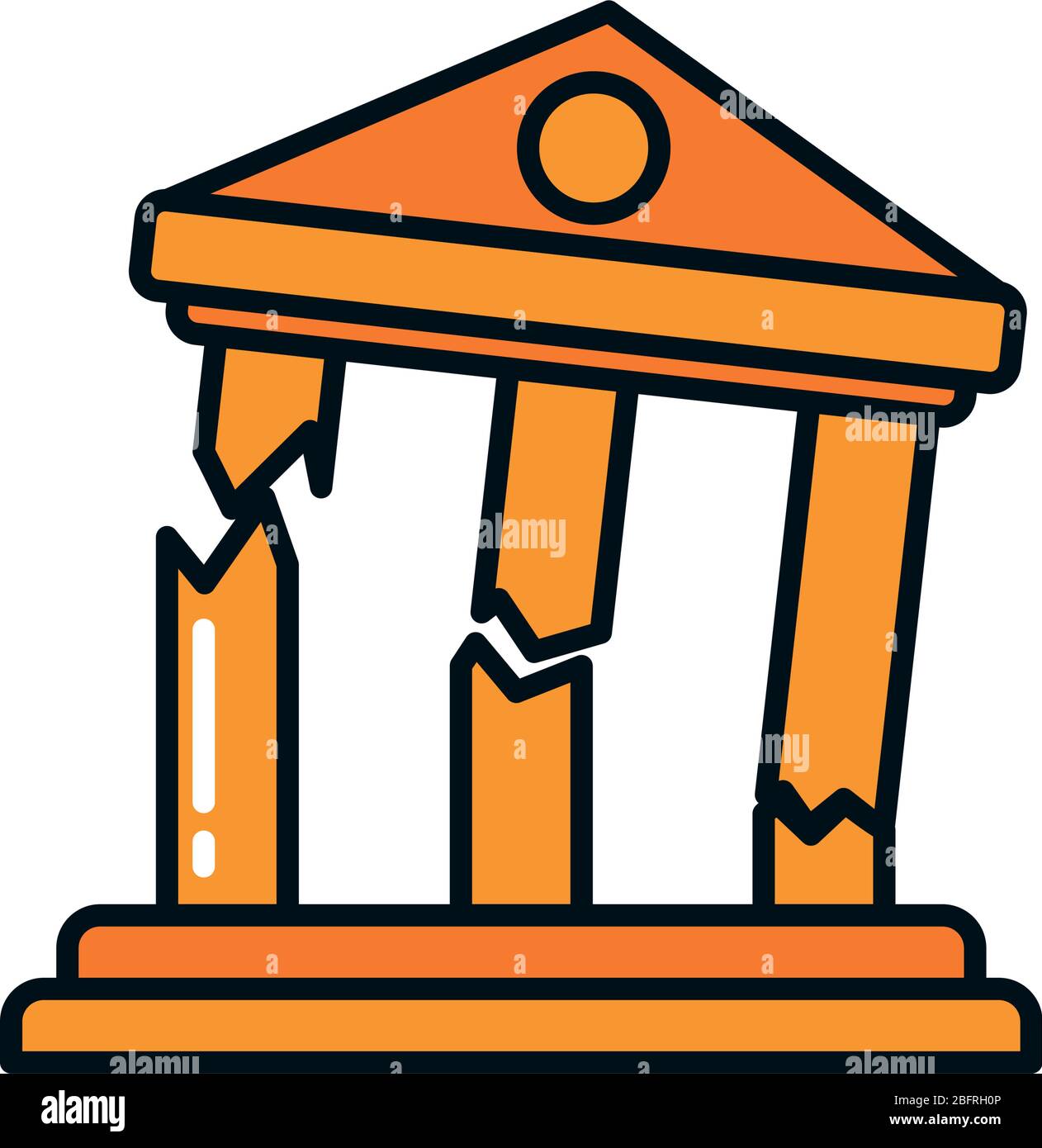 broken bank building icon over white background, line and fill style ...